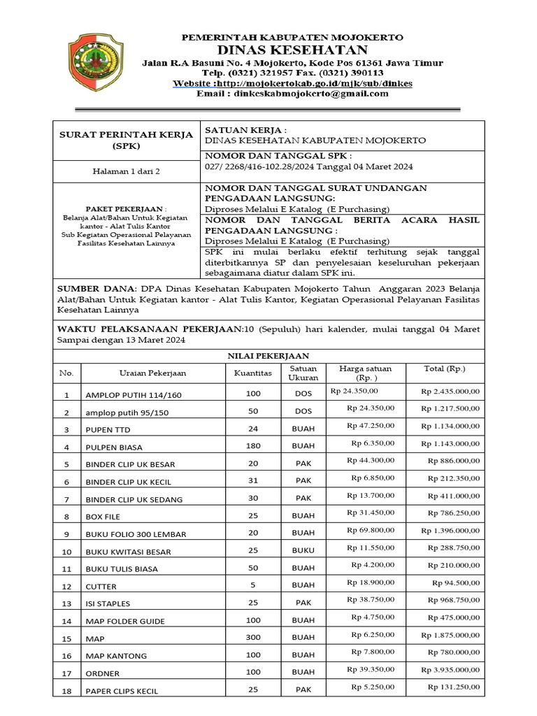 Surat Perintah Kerja Atk | PDF