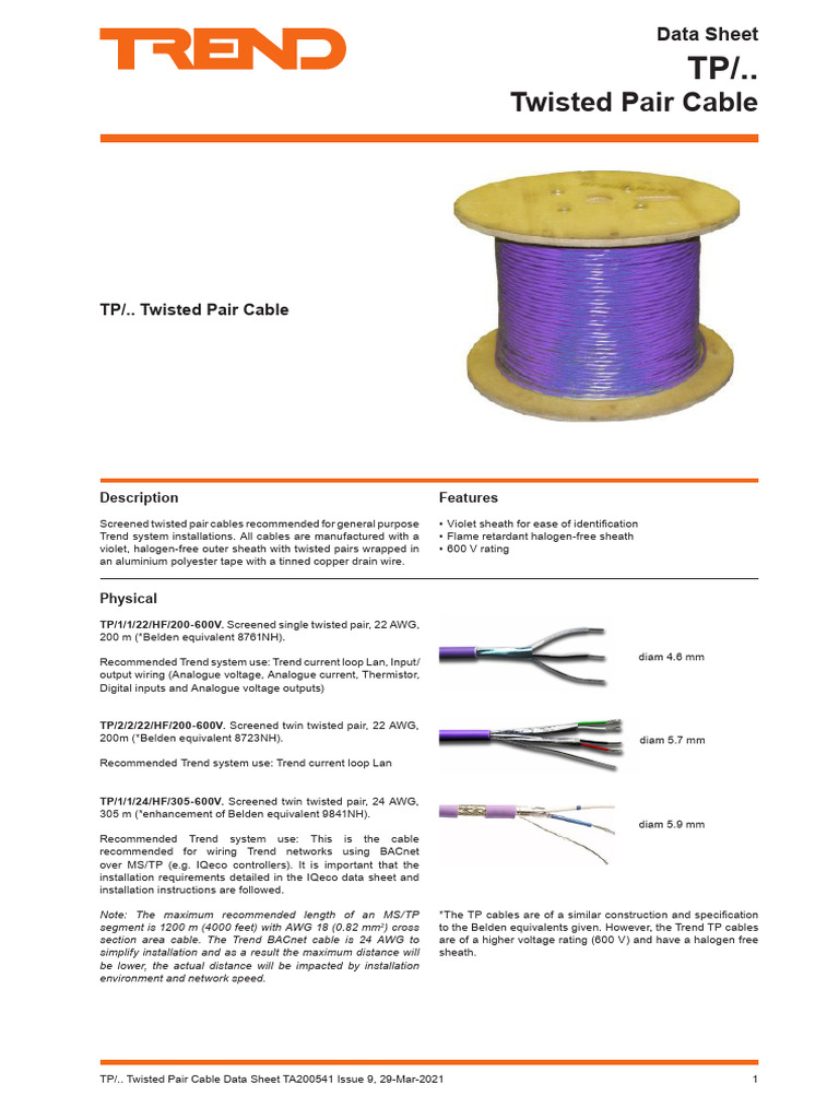 Belden 3084A Equivalent Twisted Pair Cables | PDF | Electrical ...