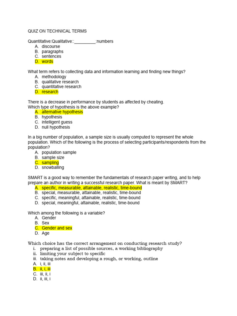 Quiz On Technical Terms 2 | PDF | Quantitative Research | Hypothesis