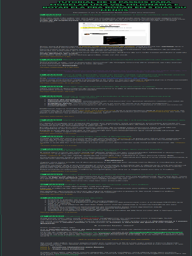 Tutorial 12 Passos para Modelar Uma VSL Milionária e Botar Ela Pra Rodar em 5 Dias Ou Menos | PDF