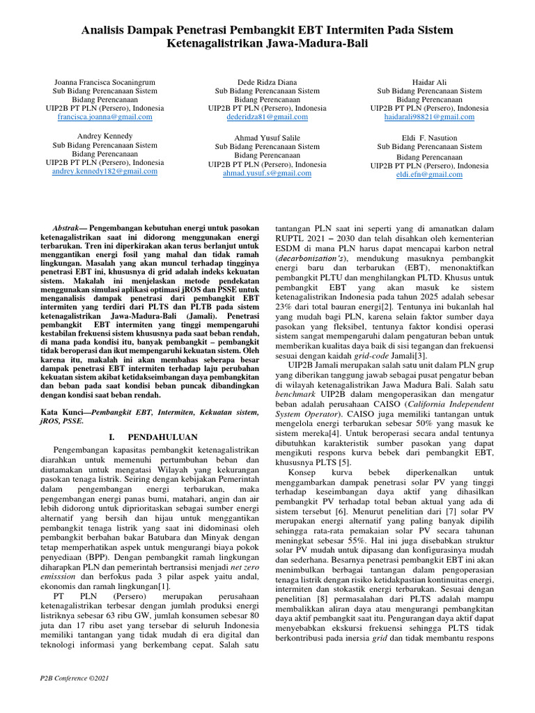 Analisis Dampak Penetrasi Pembangkit EBT | PDF