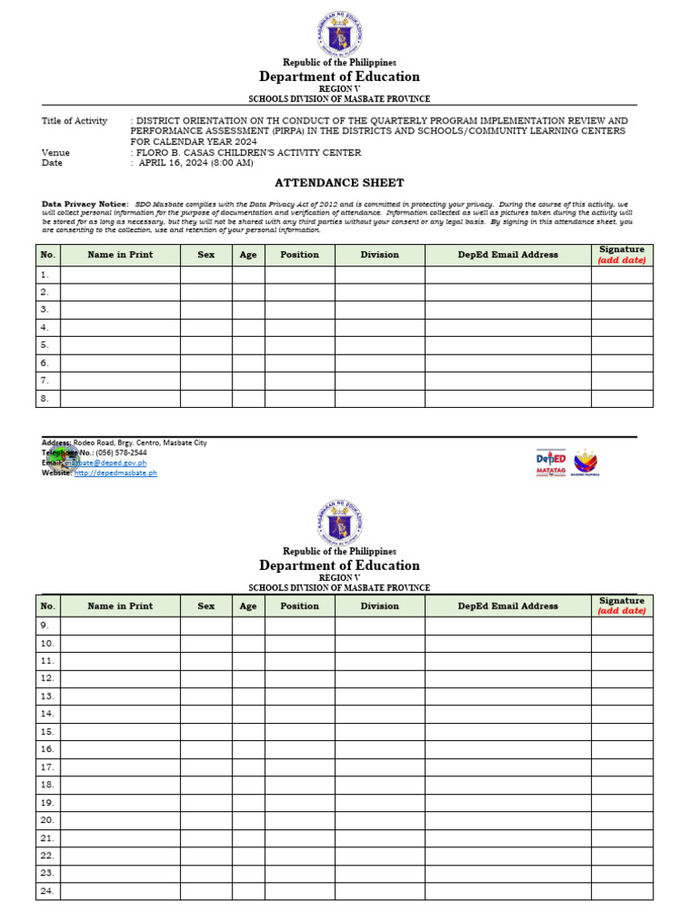 PIRPA Attendance | Download Free PDF | Government | Privacy