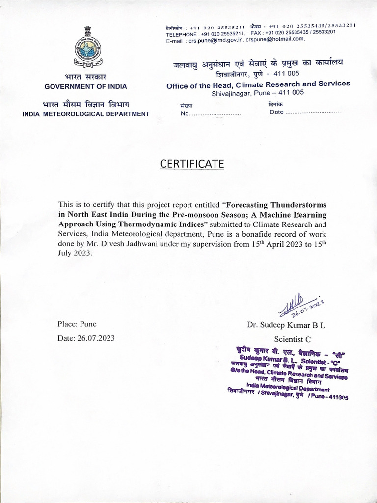 IMD Certificate Divesh | PDF