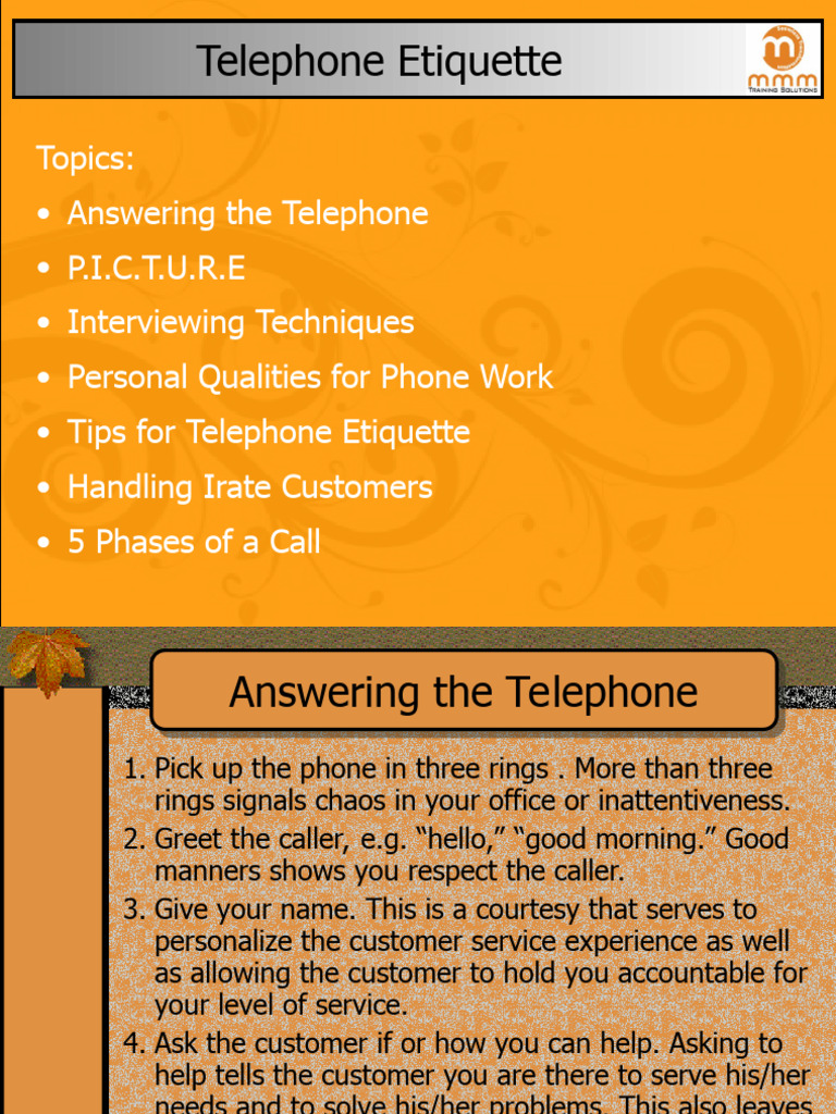 Telephone Etiquette 3-29-11 | PDF | Telephone | Communication