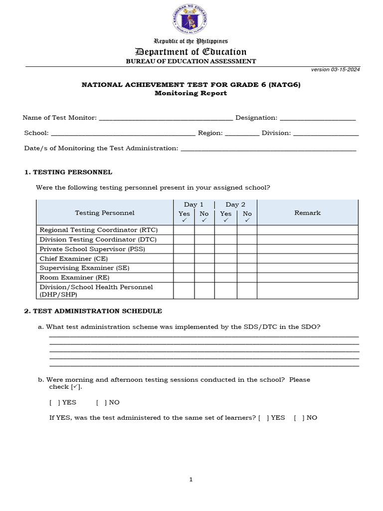NATG6 Monitoring Report Overview | PDF