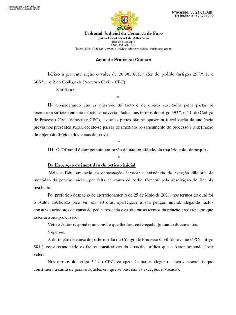 24.a. Despacho Saneador | PDF | Prova (jurídico) | Processo civil