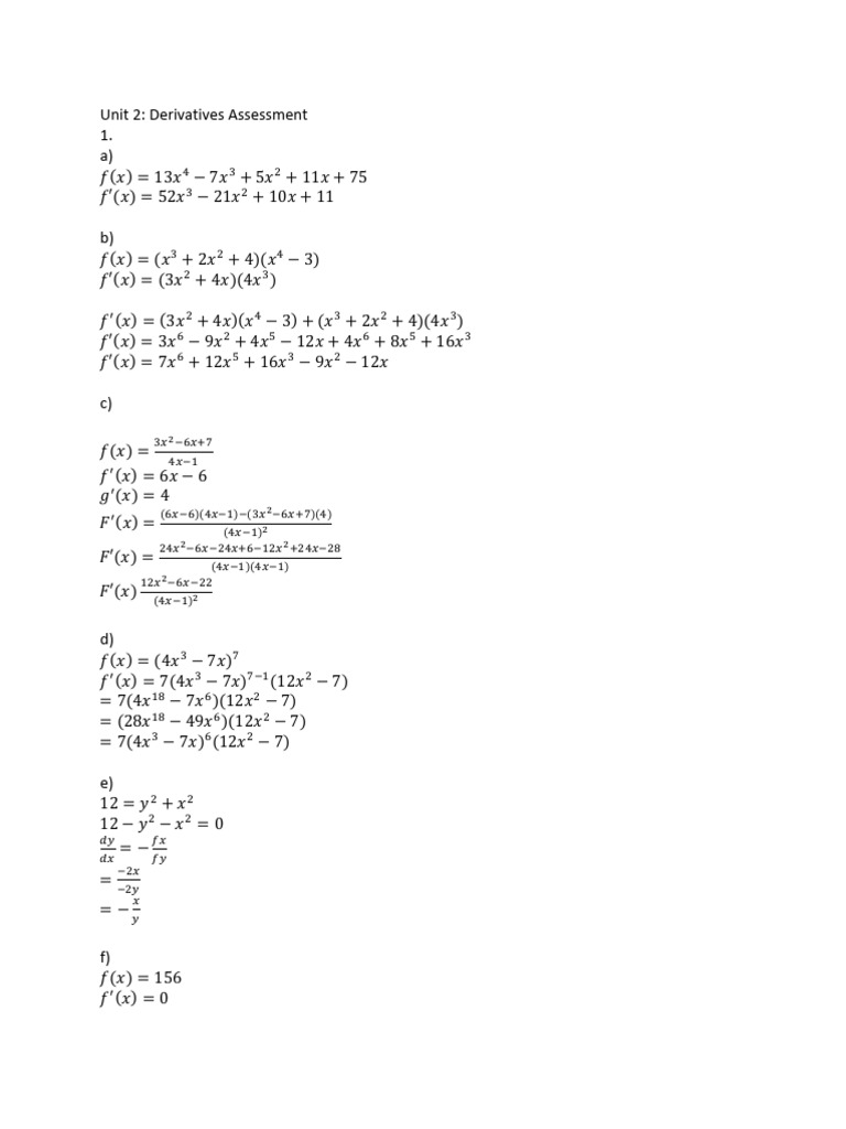 Unit 2 - Derivatives Assessment - Final | Download Free PDF ...