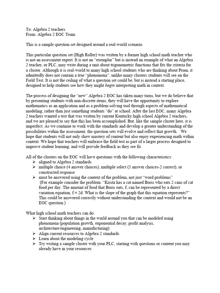 Alg II EOC Sample Cover Letter REVISED 3-1-18 | PDF | Function ...