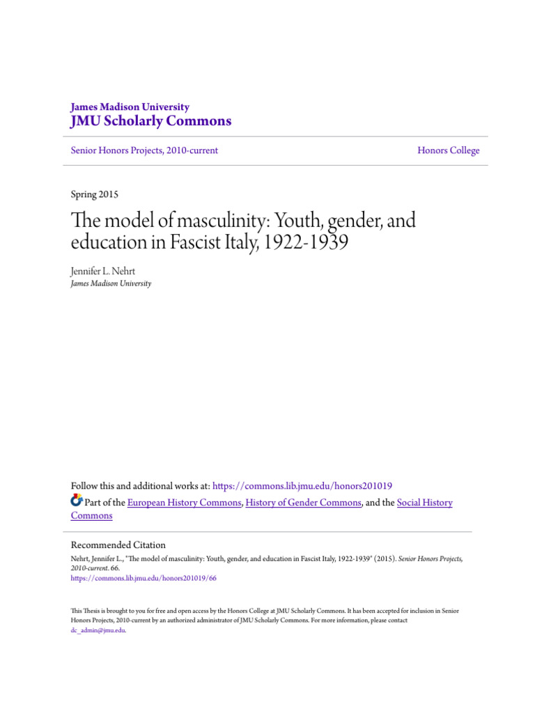 The Model of Masculinity - Youth Gender and Education in Fascist | PDF ...