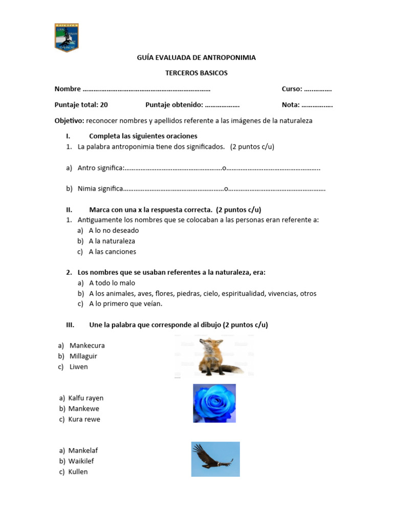 Guía de Antroponimia 3ro | PDF