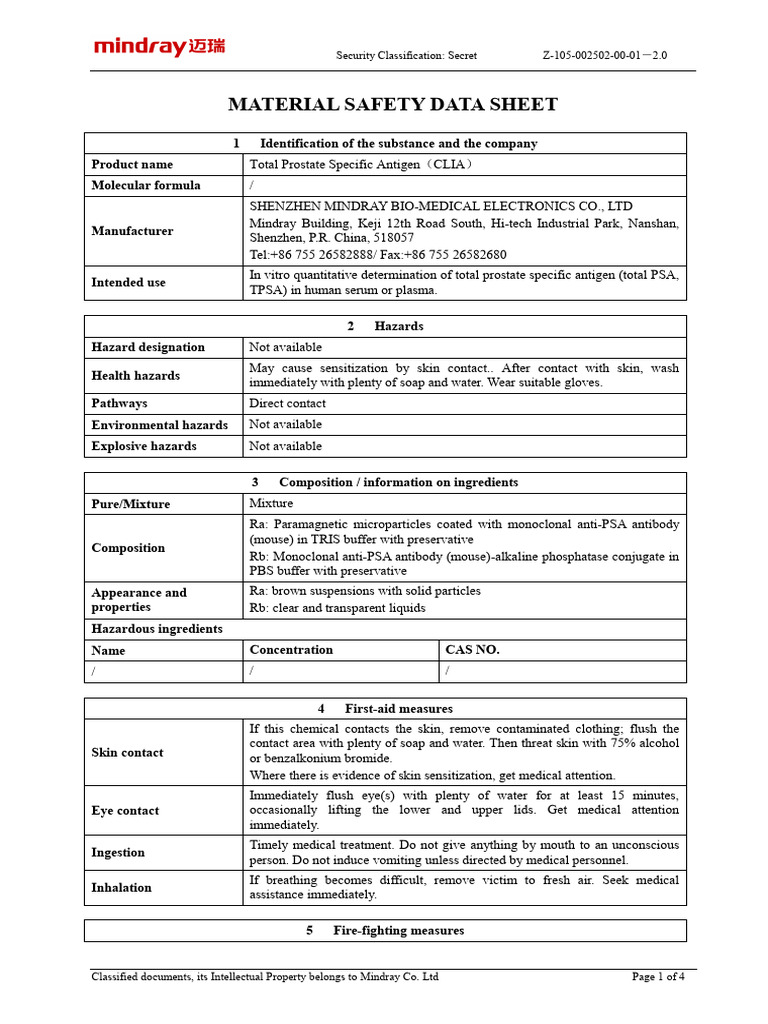 Z-105-002502-00-01 Total Prostate Specific Antigen (CLIA) Material ...