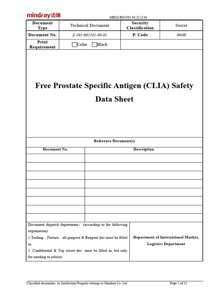 Z-105-002501-00-01 Free Prostate Specific Antigen (CLIA) Safety Data ...