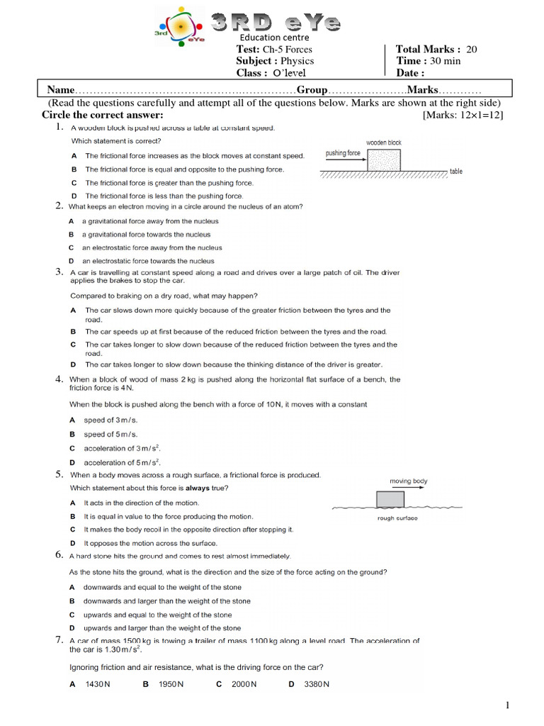 O'level Physics Test: Forces (Ch-5) | PDF