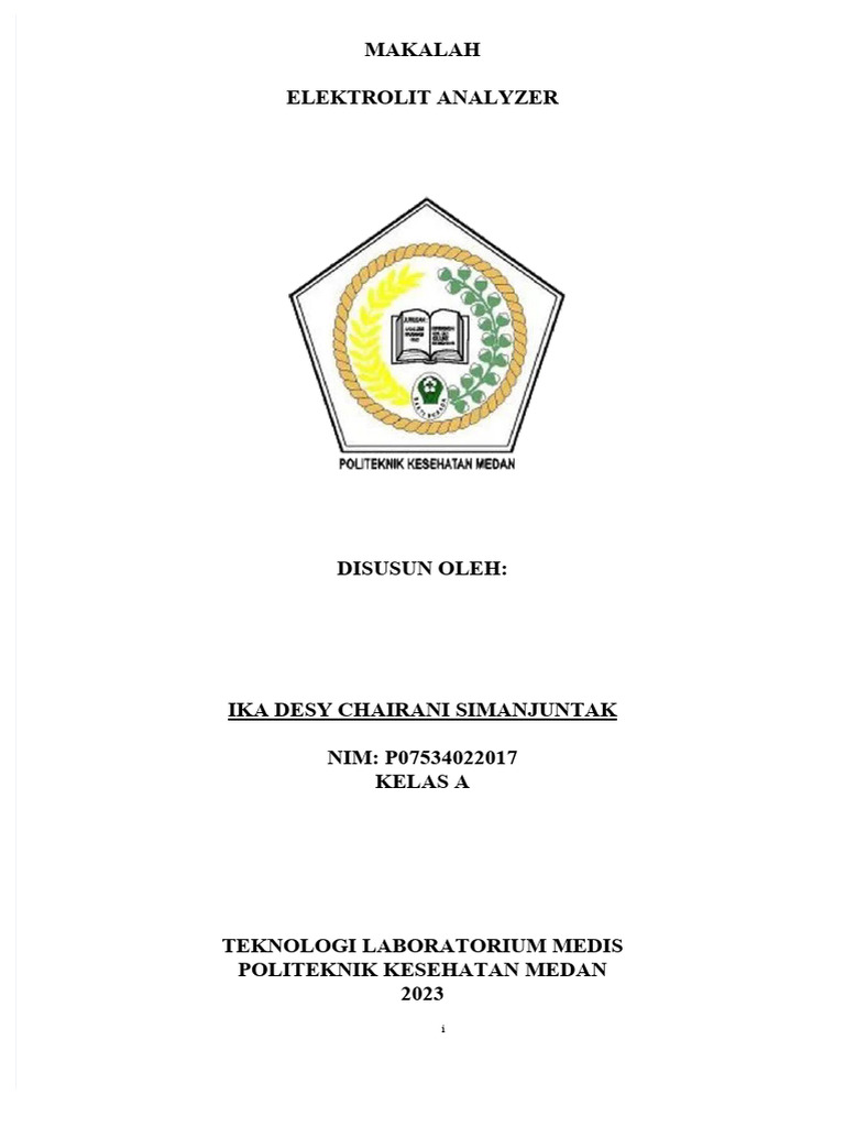 Elektrolit - Analyzer - Ika Desy Chairani Simanjuntak - A | PDF