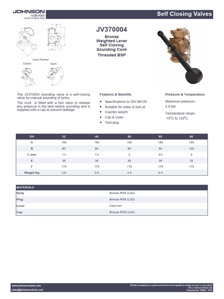 370004 JV370004 Self Closing Valve | PDF | Valve | Mechanical Engineering