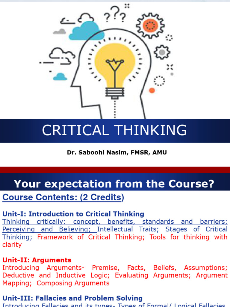 CT Unit I Introducing Critical Thinking SN 1 1 | PDF | Critical ...
