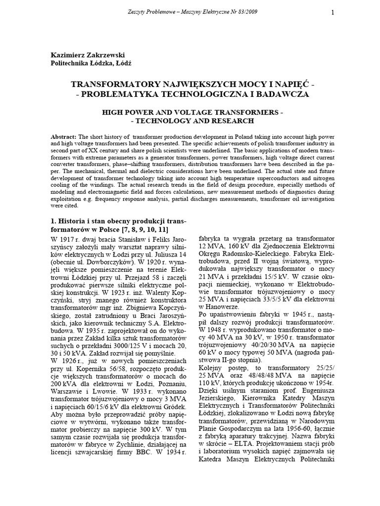 Transformatory Największych Mocy I | PDF