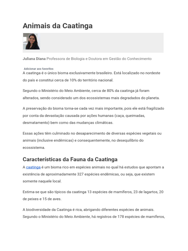 Animais Da Caatinga | PDF | Puma (animal) | Aves