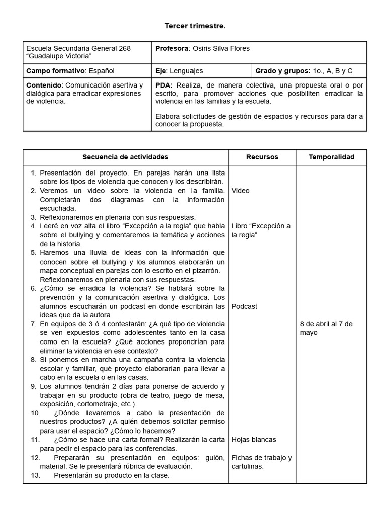 Planificación. Tercer Trimestre. | PDF