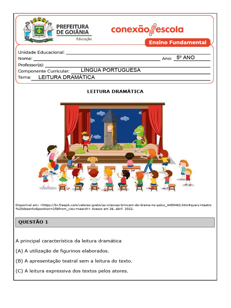 Atividade 5 Leitura Dramática - 5º Ano | PDF | Teatro