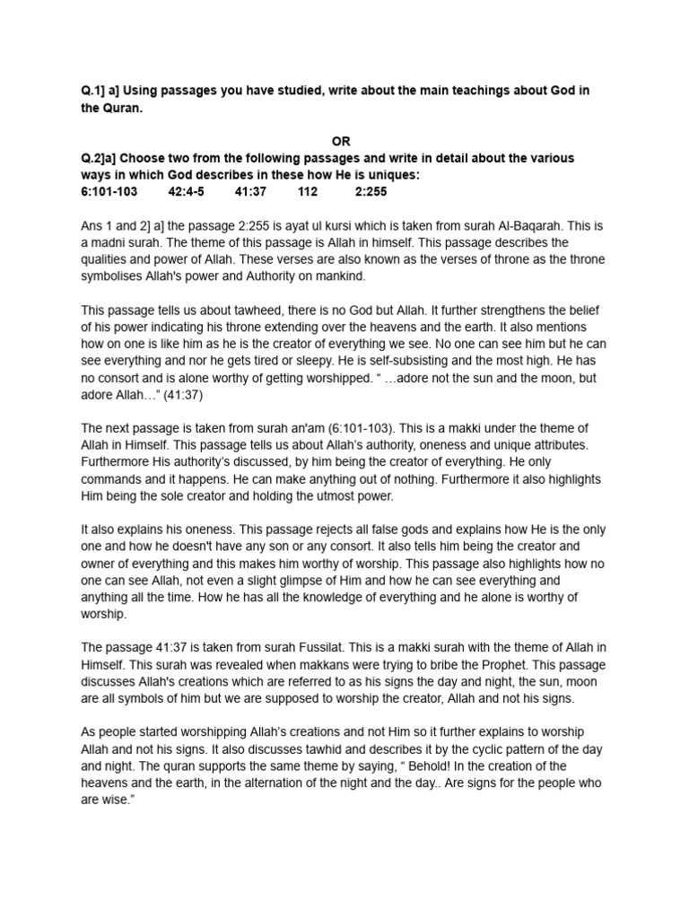 Question Number 2 On Passages | PDF | God In Islam | Prophets And ...