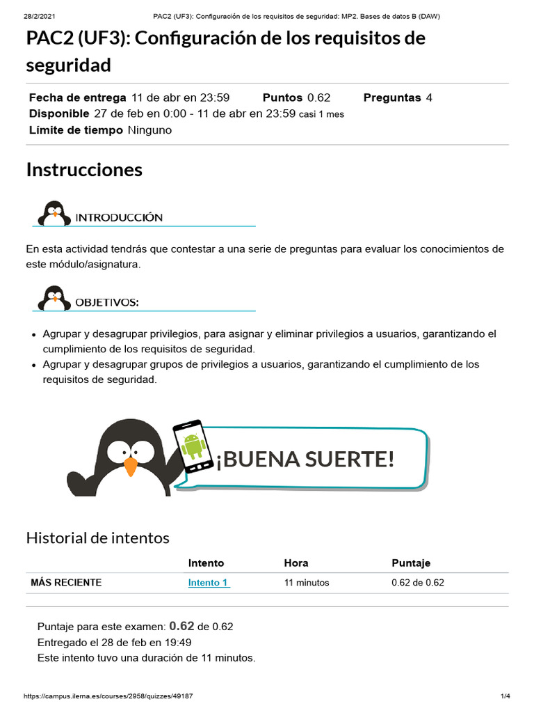 PAC2 (UF3) - Configuración de Los Requisitos de Seguridad - MP2. Bases de Datos B (DAW) | PDF ...