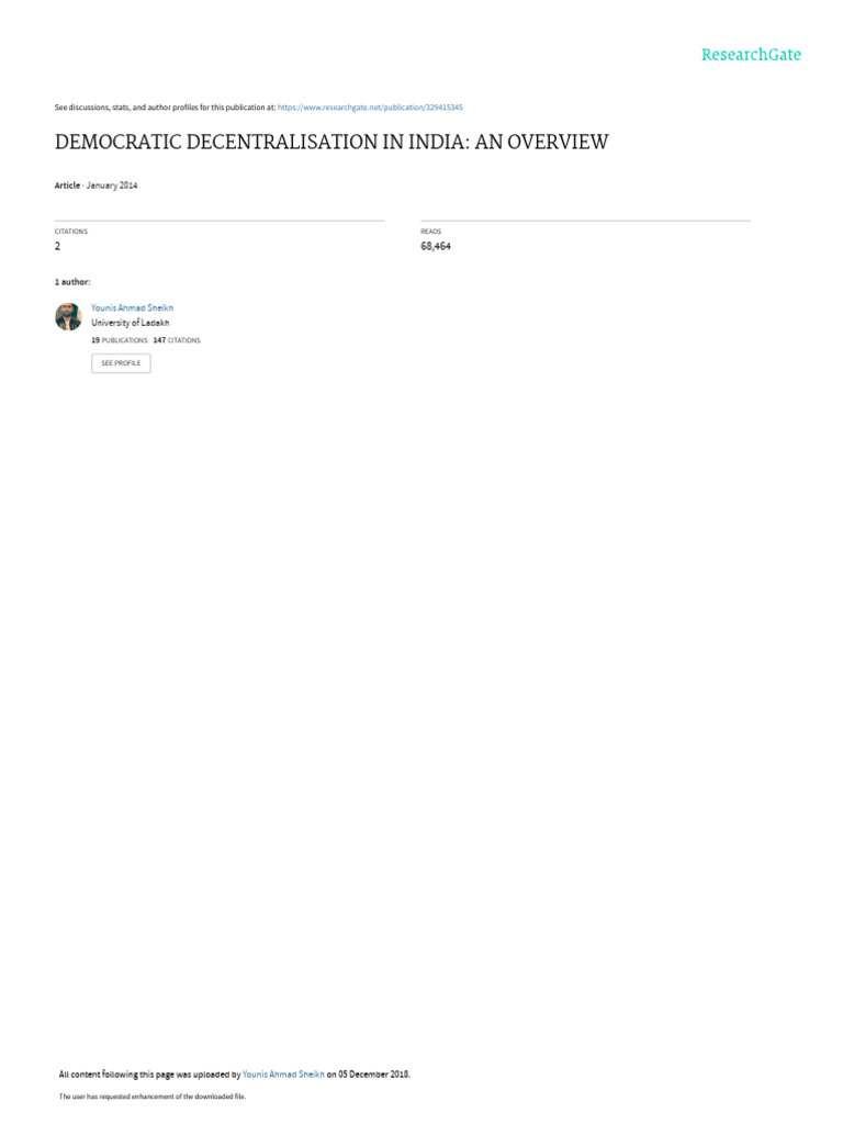 Democratic Decentralisation in India An Overview | PDF | Government Of ...