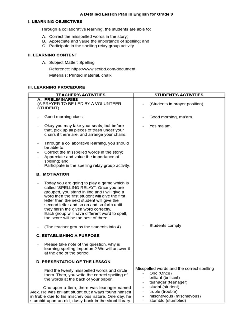 Spelling | PDF | Spelling | Lesson Plan