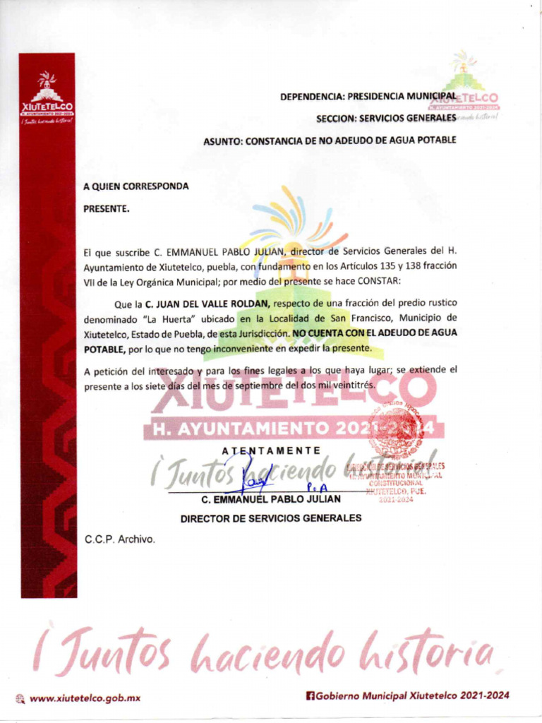 Constancia Agua | PDF