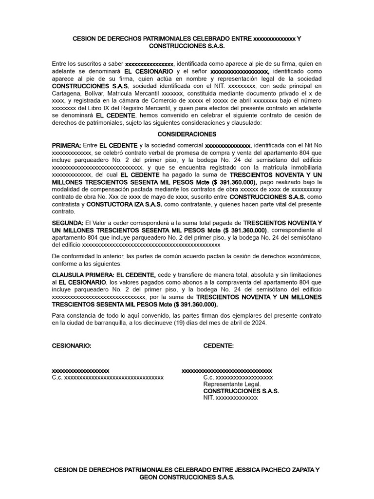 Cesion de Derechos Patrimoniales | PDF | Derecho