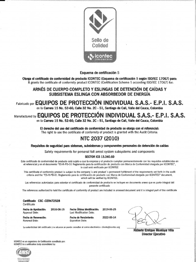Certificadod de Conformidad Epi Arnes 50 12 | PDF