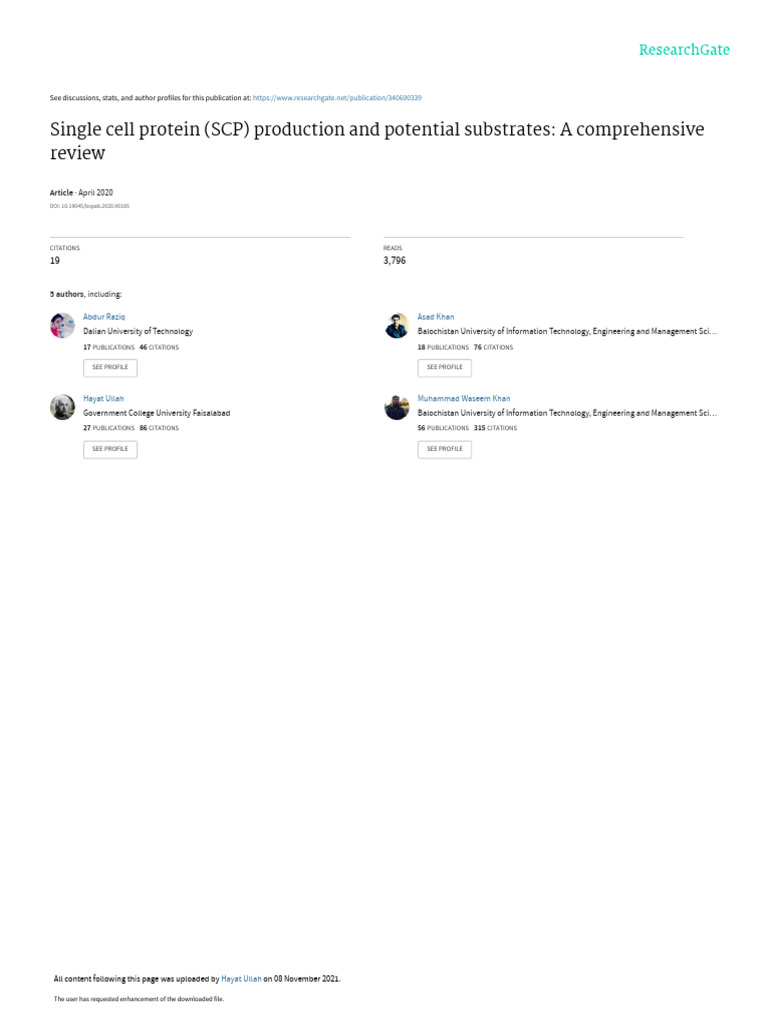 Single Cell Protein (SCP) Production and Potential Substrates: A ...