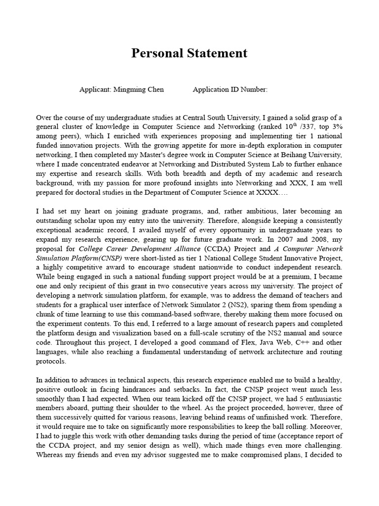 Personal Statement Final | PDF | Computer Network | Routing