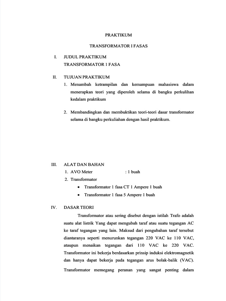 PDF Praktikum Trafo 1 Fasa - Compress | PDF