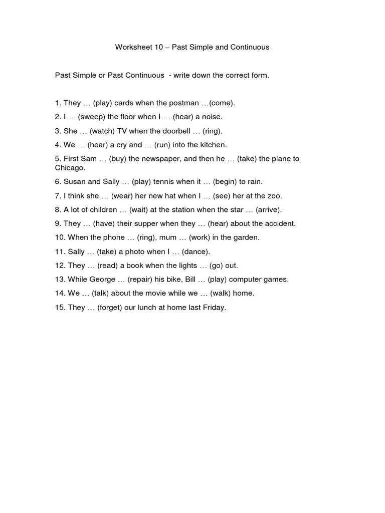 Worksheet 10 - Past Simple - Continuous | PDF