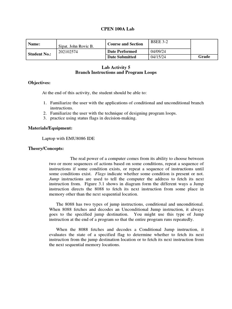 Lab Activity 5 Branch Instructions 2 | PDF | Control Flow | Computing