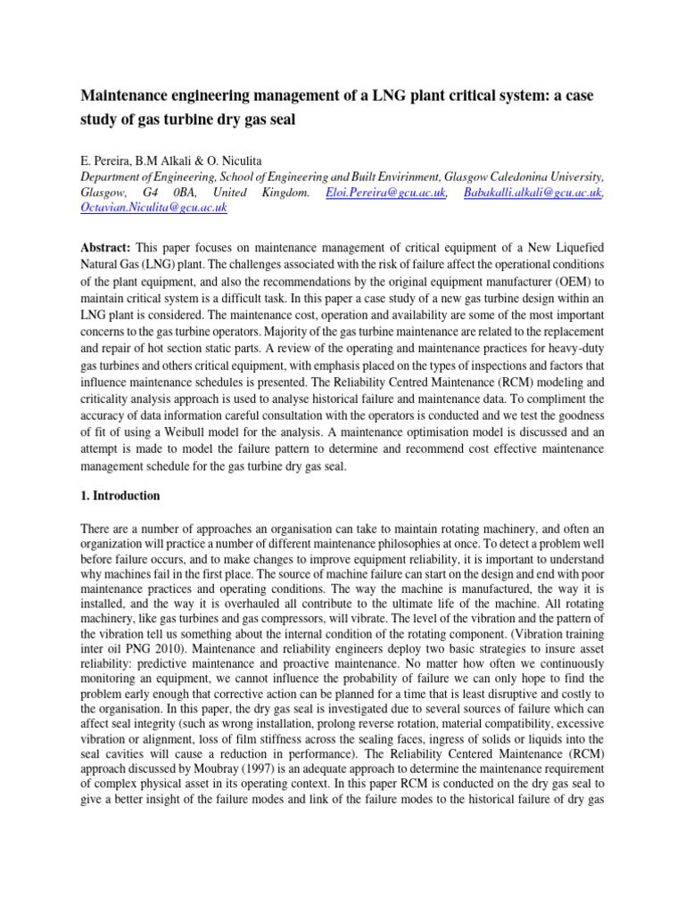 Maintenance Engineering Management of A LNG Plant Critical System A ... Maintenance Engineering Management of A LNG Plant Critical System A ...