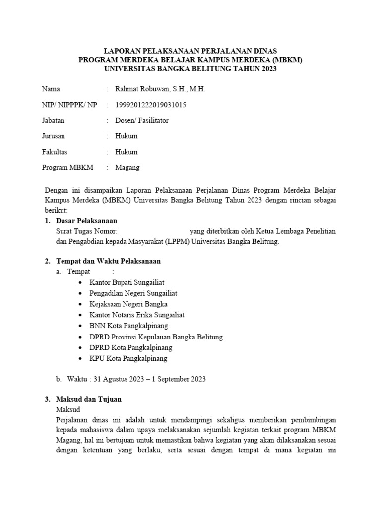 Laporan Dinas MBKM 2023 | PDF | Sains & Matematika