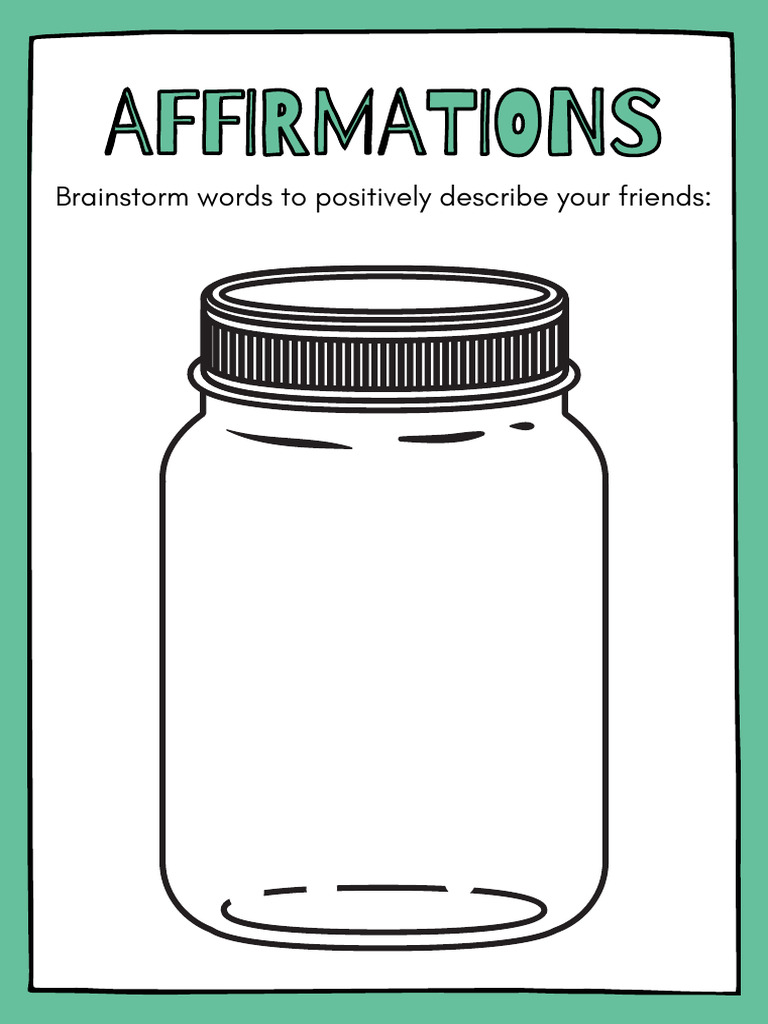 Green Positive Affirmations Jar SEL Worksheet | PDF