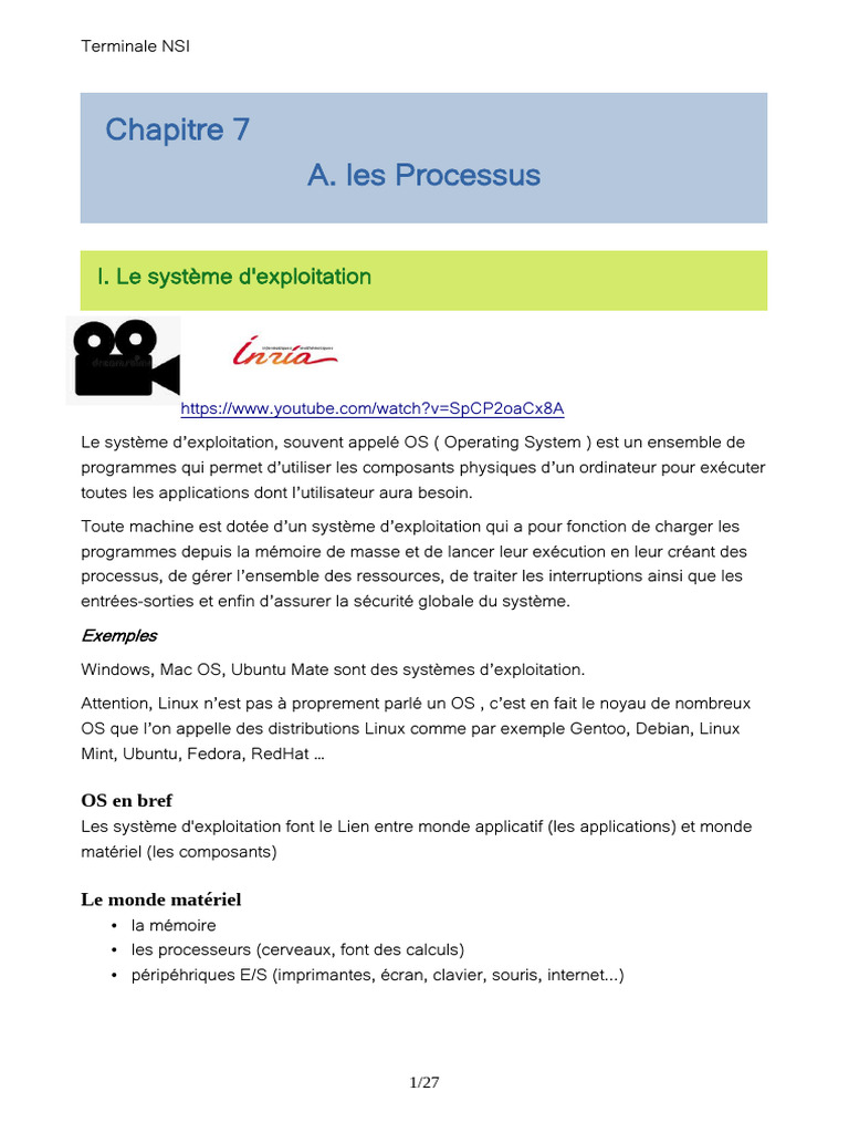 CH 7 Les Processus 2023 | PDF | Système d'exploitation | Entrée/Sortie