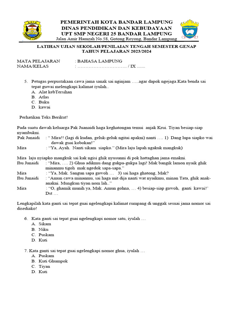 Soal Lus Balam Kelas 9 | PDF