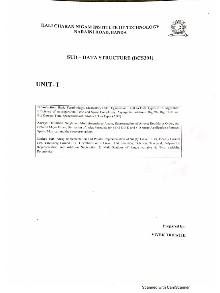 Data Structure Unit 1 (BCS 301) | PDF