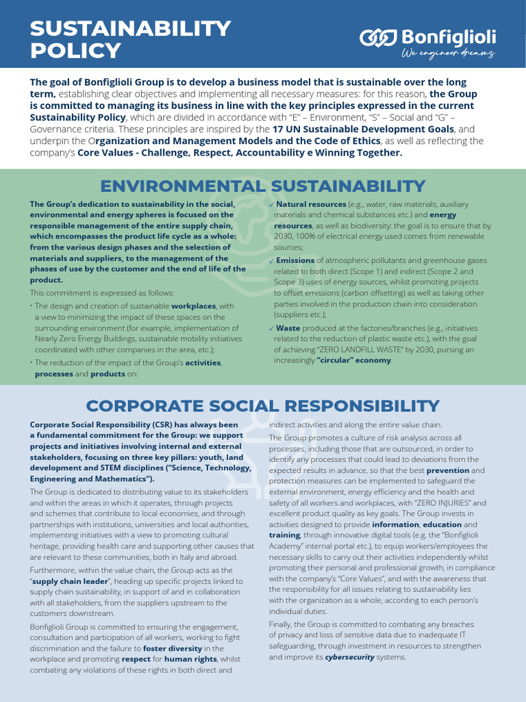 Sustainability Policy Bonfiglioli Group - September 2023 (EN) | PDF ...
