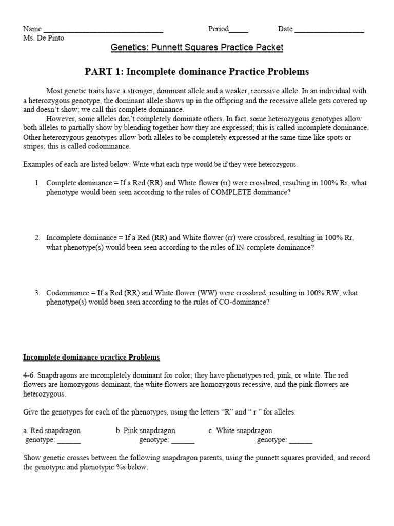 genetics packet | PDF | Dominance (Genetics) | Genotype