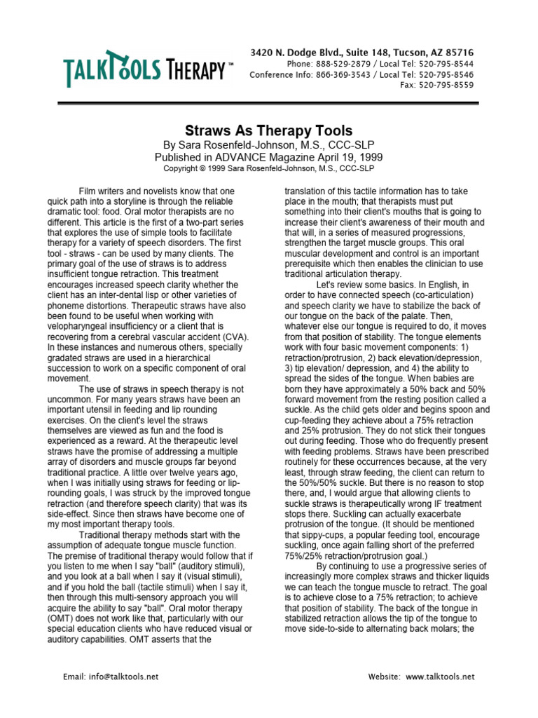 Straws As Therapy Tools | Download Free PDF | Tongue | Breastfeeding