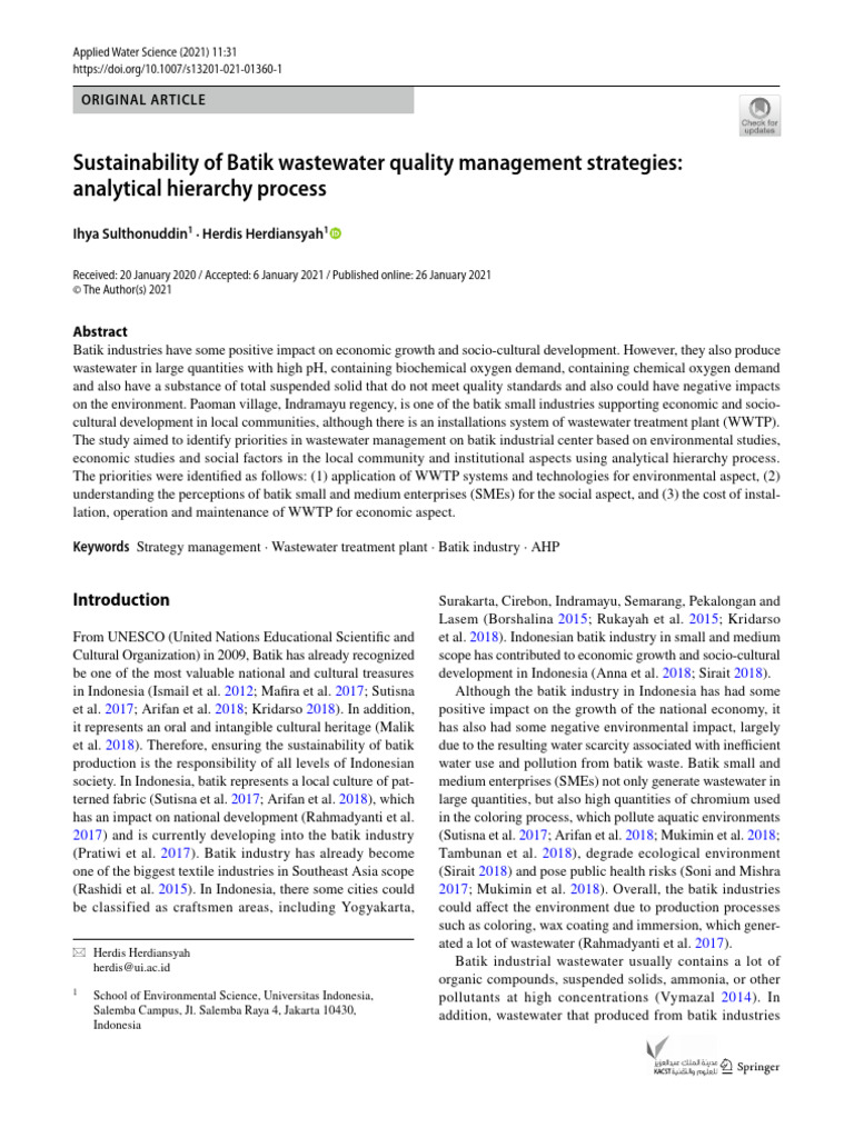 Sustainability of Batik Wastewater Quality Management Strategies ...