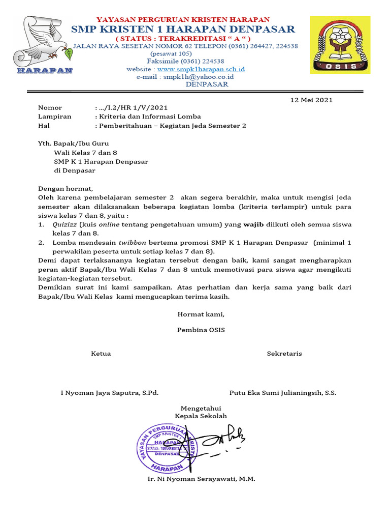 Surat Jeda Semester 7 Juni 2021 | PDF