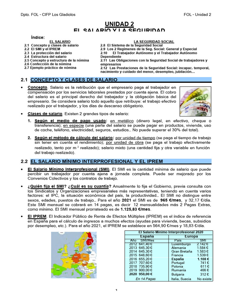3º Ev. Tema El Salalrio y La Seguridad Social | PDF | Salario mínimo | Salario