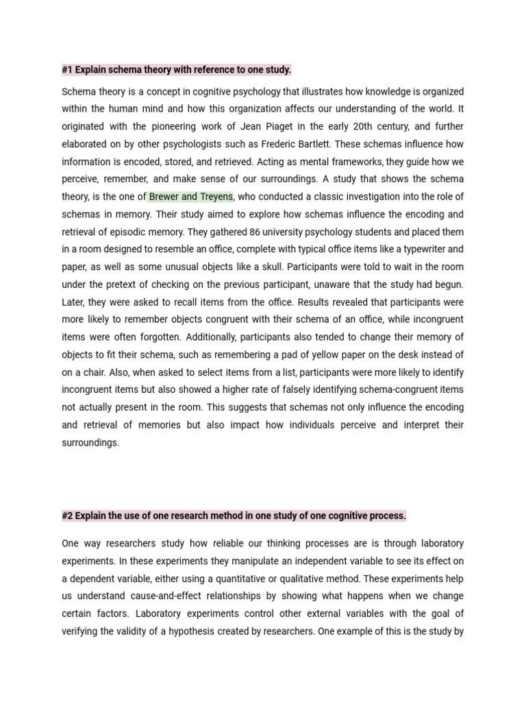 #1 Explain Schema Theory With Reference To One Study | PDF | Schema ...