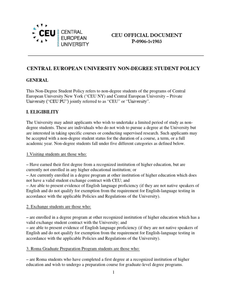 P-0906-1v2311 Ceu Non-Degree Student Policy For Web | PDF | Academic ...